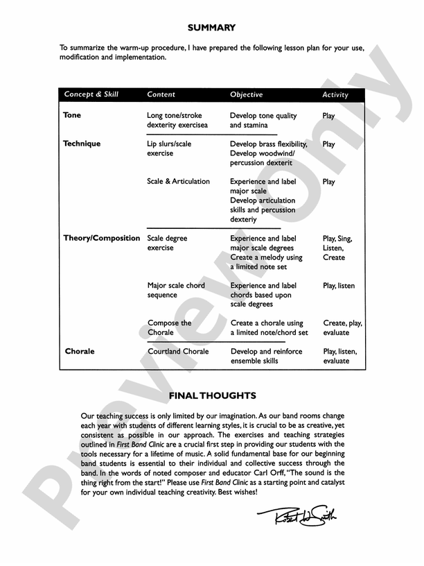 First Band Clinic (A Warm-Up and Fundamental Sequence for Concert Band ...