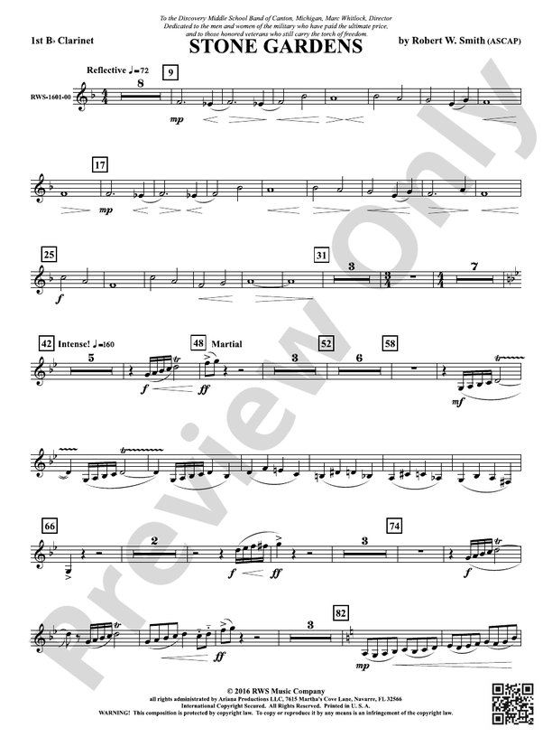 Stone Gardens: 1st B-flat Clarinet: 1st B-flat Clarinet Part: Robert W. Smith - Digital Sheet ...