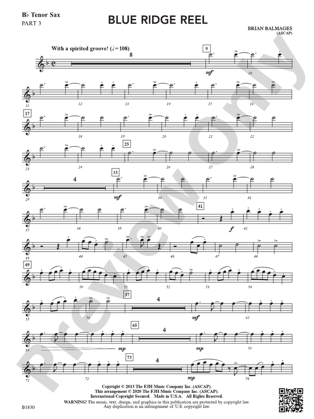 Blue Ridge Reel: Part 3 Tenor Sax: Part 3 Tenor Sax Part: Brian ...