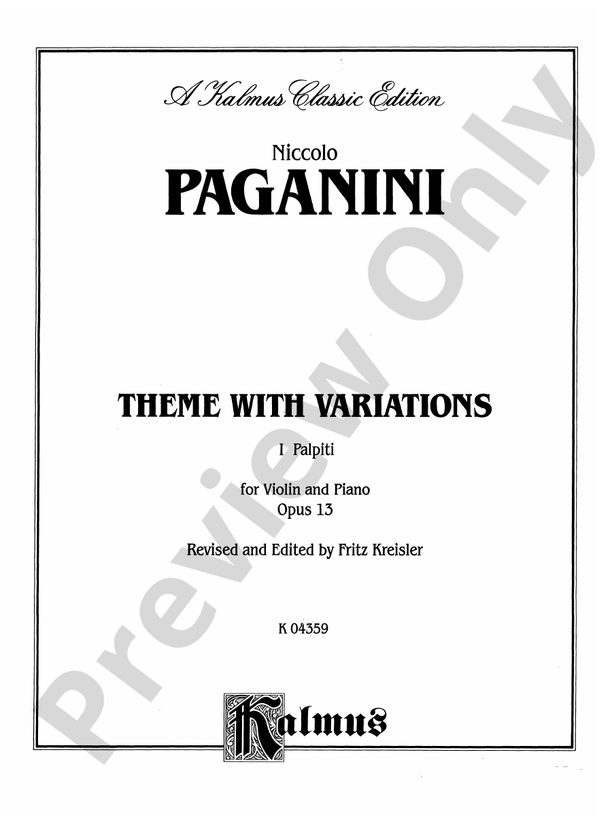 Paganini: Theme with Variations, Op. 13 (Arr. Fritz Kreisler): Theme ...