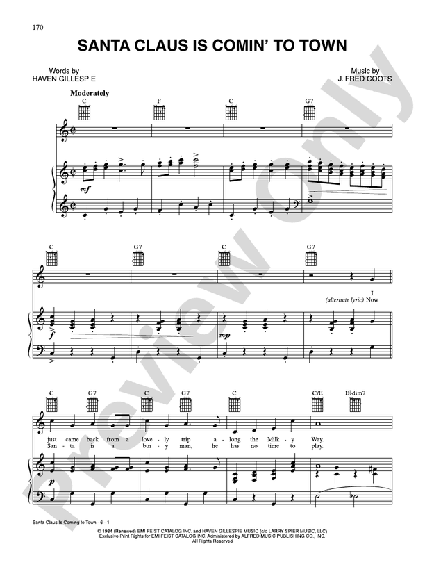 Santa Claus Is Comin' to Town: Piano/Vocal/Guitar: J. Fred Coots ...