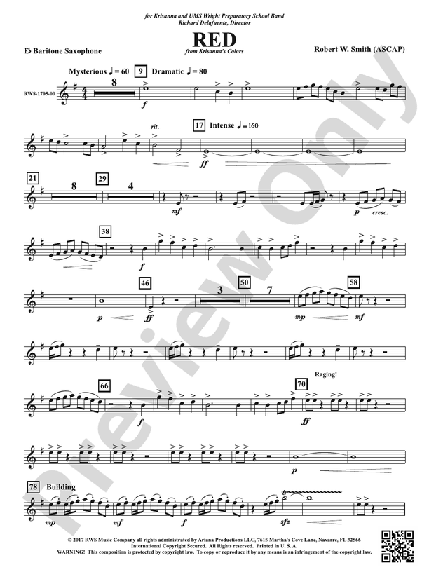 Red: E-flat Baritone Saxophone: E-flat Baritone Saxophone Part: Robert W. Smith - Digital Sheet ...