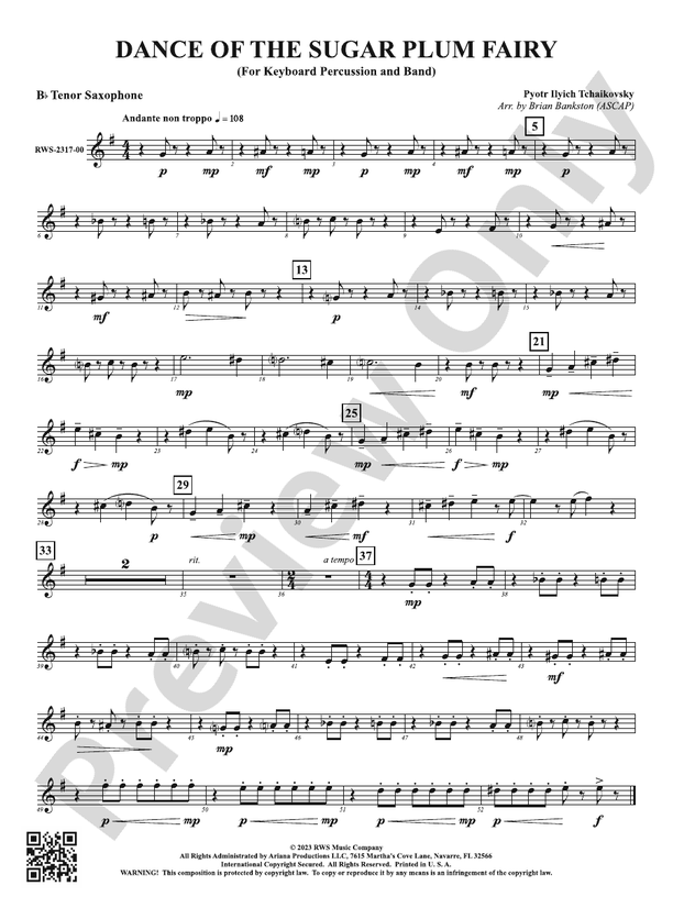 Dance of the Sugar Plum Fairy - For Keyboard Percussion and Band: B-flat Tenor Saxophone: B-flat ...