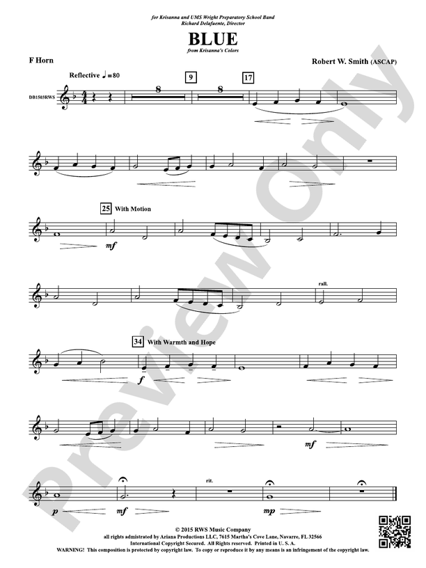 Blue: 1st F Horn: 1st F Horn Part: Robert W. Smith - Digital Sheet ...