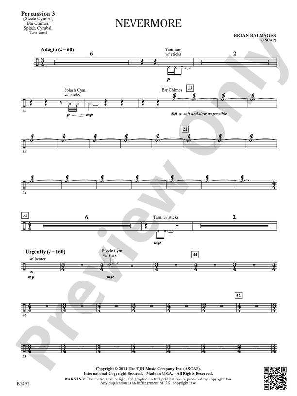 Nevermore: Percussion 3: Percussion 3 Part: Brian Balmages - Digital ...