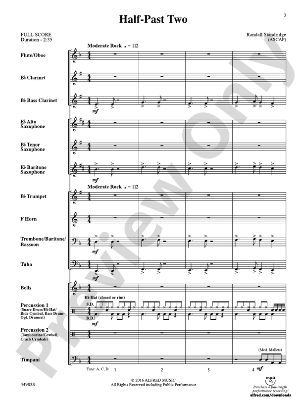 Half-Past Two: Concert Band Conductor Score & Parts: Randall D ...