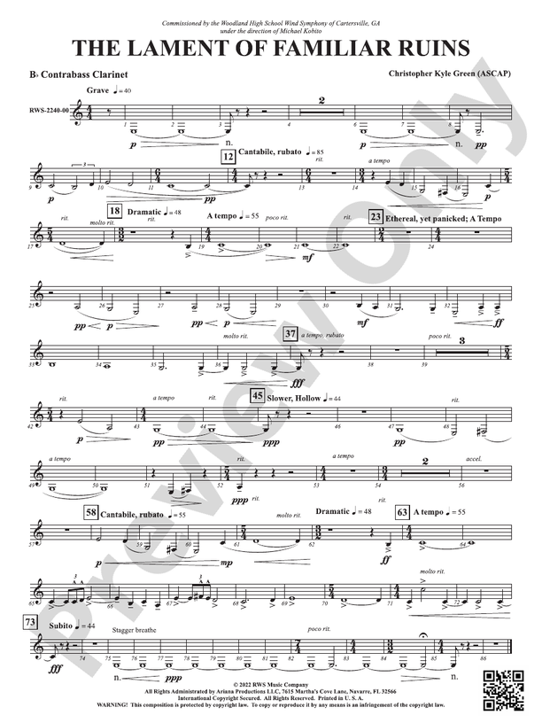 The Lament of Familiar Ruins: B-flat Contrabass Clarinet: B-flat ...