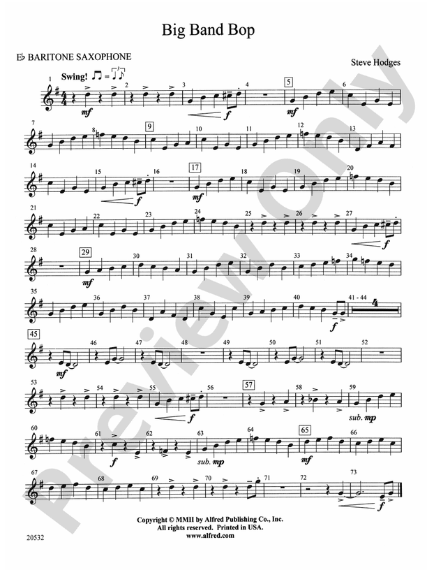 Big Band Bop: E-flat Baritone Saxophone: E-flat Baritone Saxophone Part ...