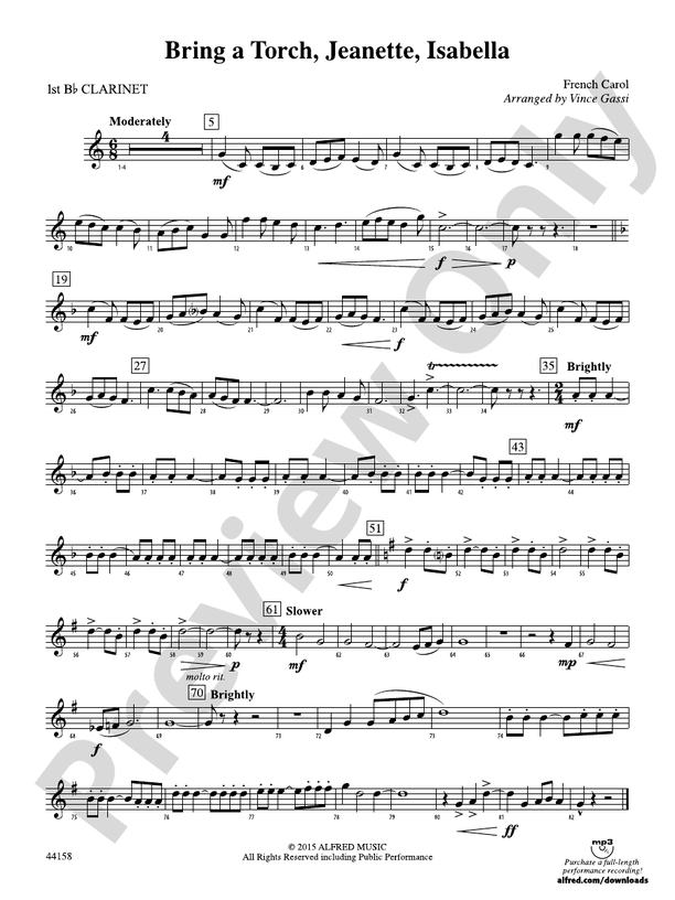 Bring a Torch, Jeanette, Isabella: 1st B-flat Clarinet: 1st B-flat ...