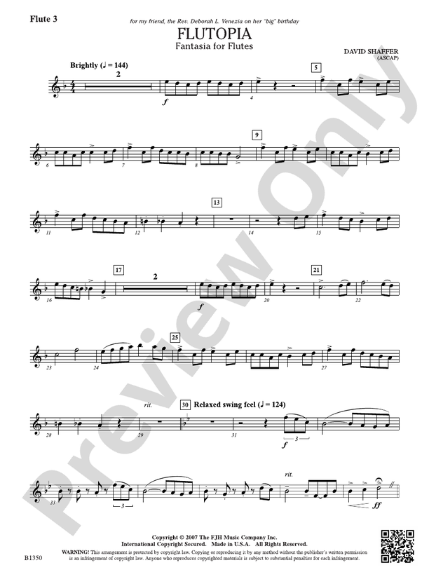 Flutopia (Fantasia for Flutes): Flute 3 (Opt.): Flute 3 (Opt.) Part ...
