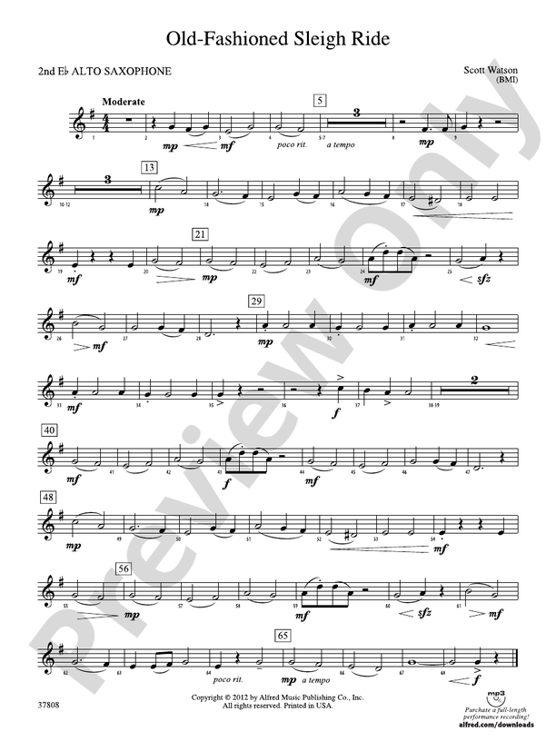 Old-Fashioned Sleigh Ride: 2nd E-flat Alto Saxophone: 2nd E-flat Alto Saxophone Part - Digital ...