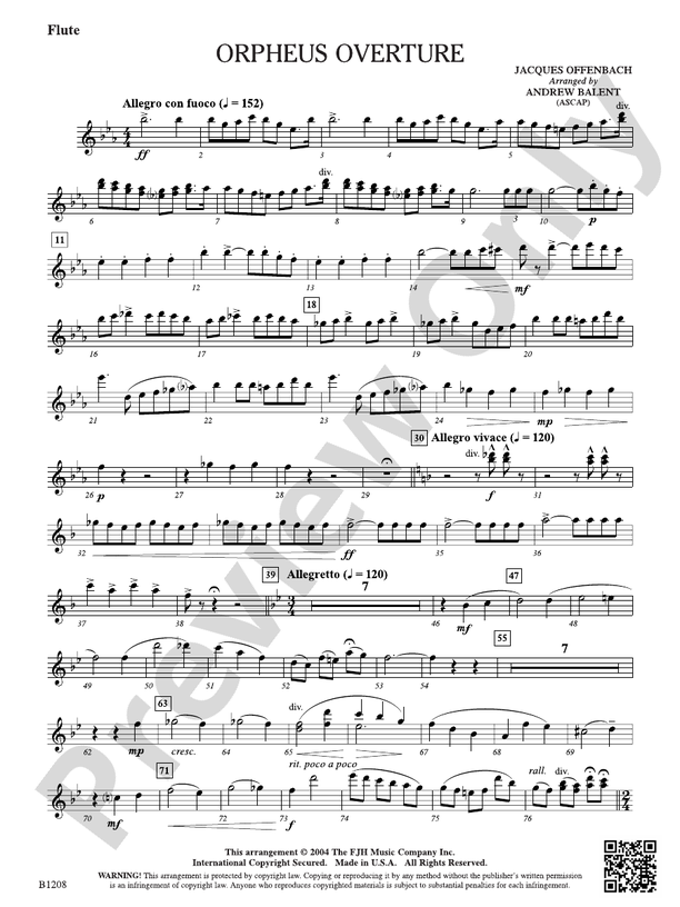 Orpheus Overture: Flute: Flute Part: Jacques Offenbach - Digital Sheet ...