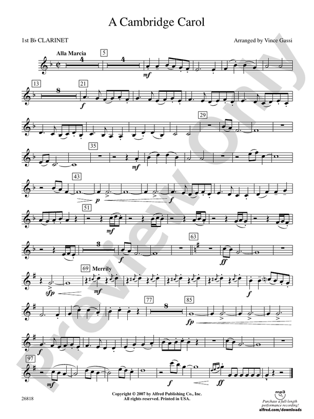 A Cambridge Carol: 1st B-flat Clarinet: 1st B-flat Clarinet Part ...