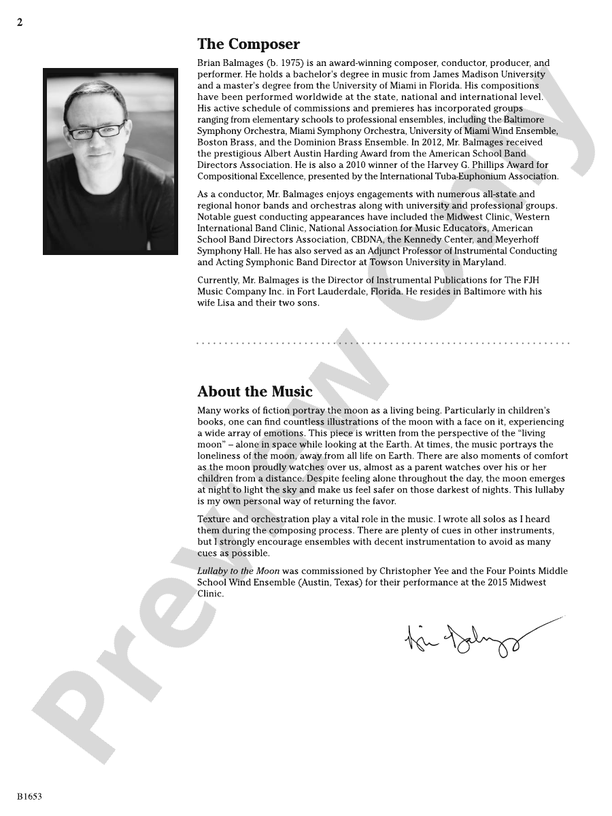 Lullaby to the Moon: Score: Concert Band Score: Brian Balmages ...
