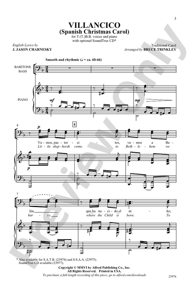 Villancico: T(T)BB Choral Octavo - Digital Sheet Music Download