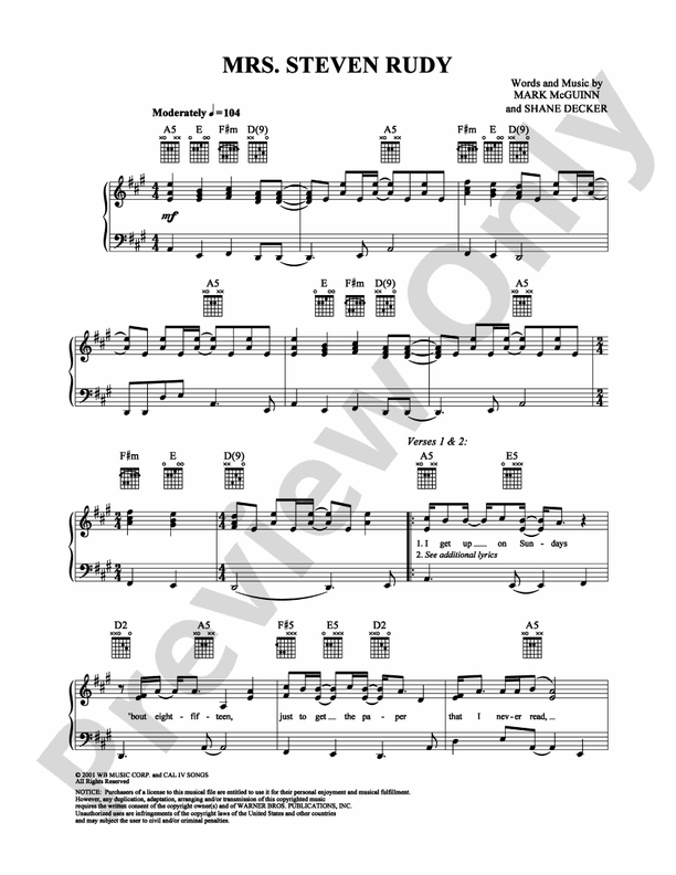 Mrs. Steven Rudy: Piano/Vocal/Chords: Mark McGuinn - Digital Sheet ...