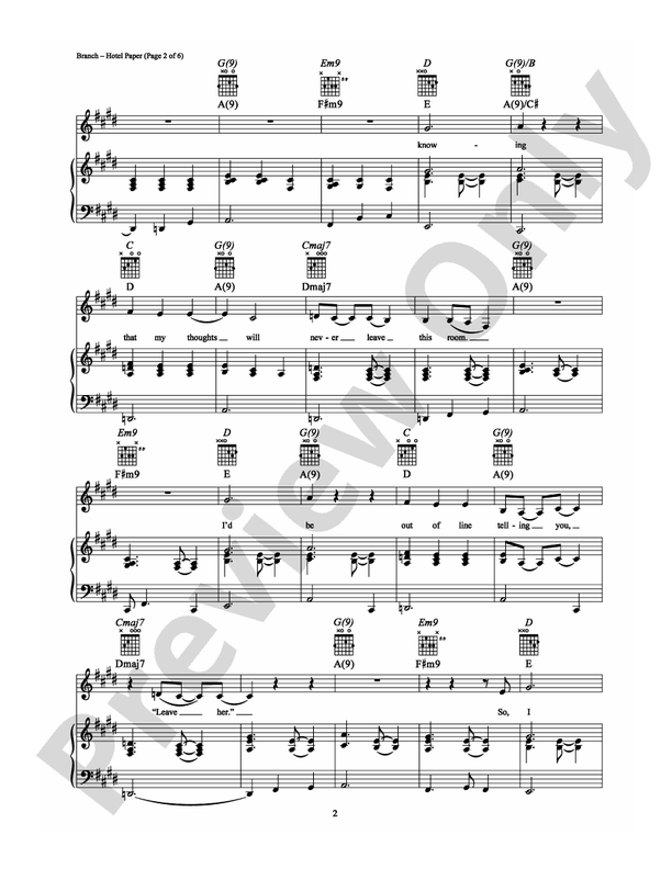 Hotel Paper: Piano/Vocal/Chords: Michelle Branch - Digital Sheet Music ...