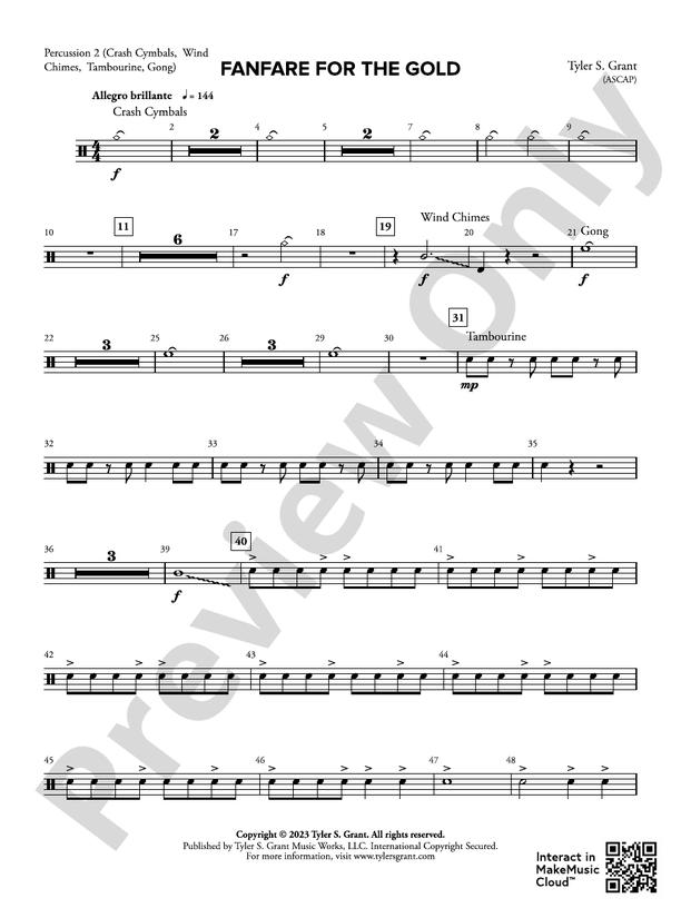 Fanfare for the Gold: 2nd Percussion: 2nd Percussion Part - Digital Sheet Music Download