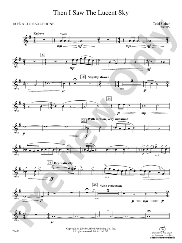 Then I Saw the Lucent Sky: E-flat Alto Saxophone: E-flat Alto Saxophone Part - Digital Sheet ...