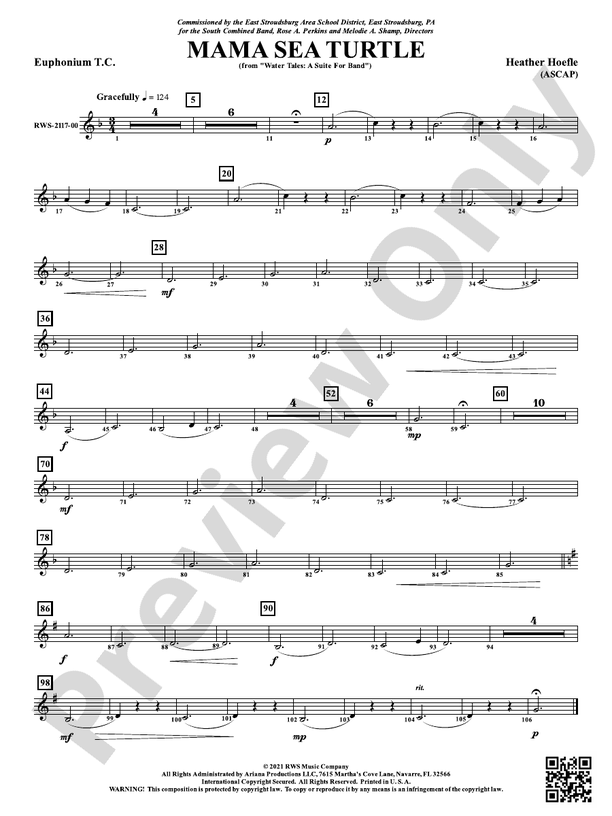 Mama Sea Turtle - From Water Tales: A Suite for Band: Baritone T.C.: Baritone T.C. Part: Heather ...