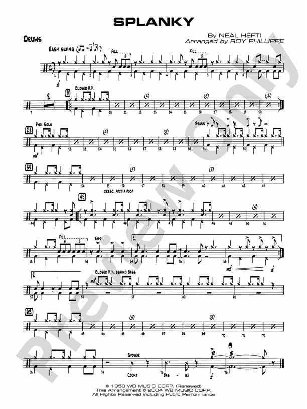 Splanky: Drums: Drums Part - Digital Sheet Music Download