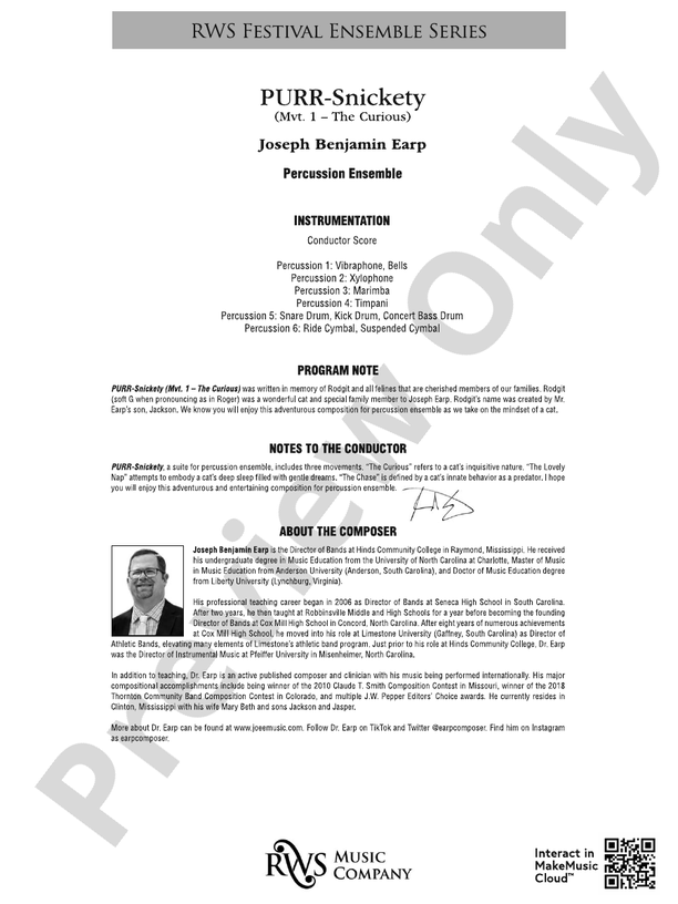 PURR-Snickety - Mvt 1. - The Curious: Percussion Ensemble Conductor ...