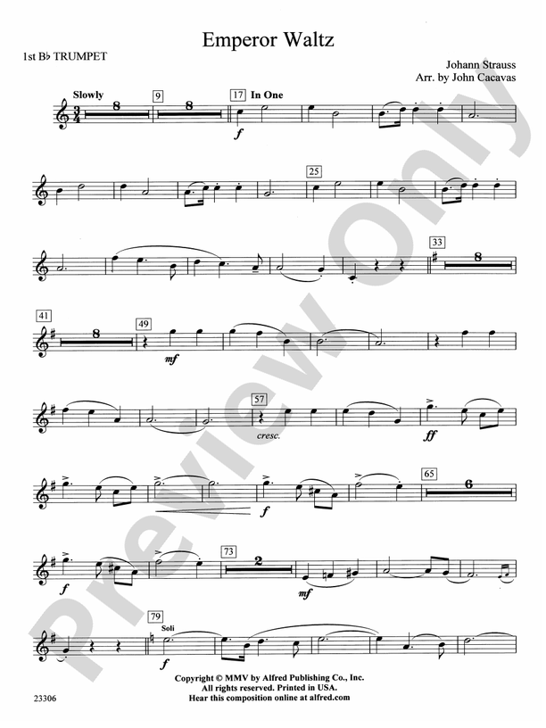 Emperor Waltz: 1st B-flat Trumpet: 1st B-flat Trumpet Part - Digital Sheet Music Download