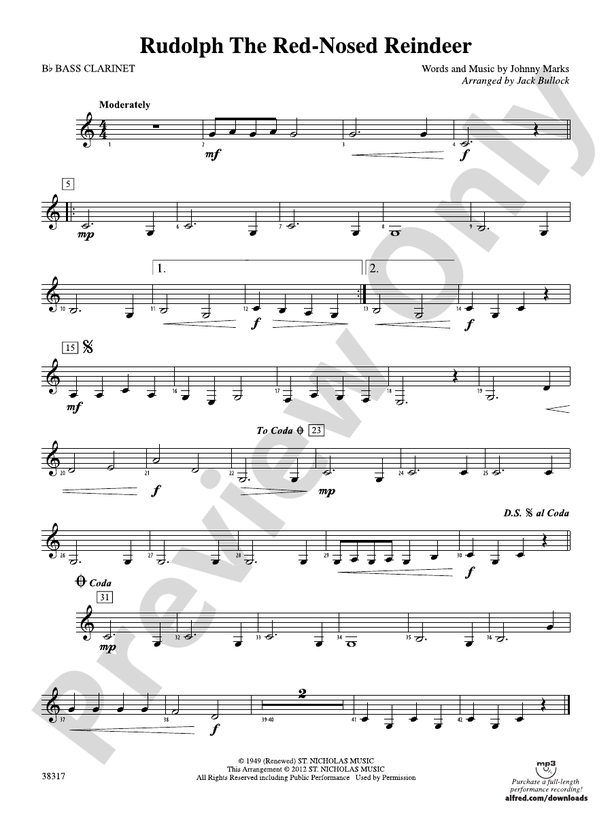 Rudolph the Red-Nosed Reindeer: B-flat Bass Clarinet: B-flat Bass ...