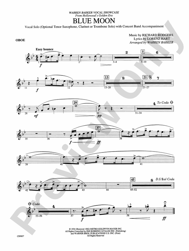 Blue Moon: Oboe: Oboe Part - Digital Sheet Music Download