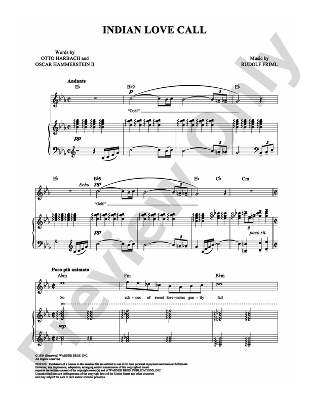 Indian Love Call: Piano/Vocal/Chords: Rudolf Friml - Digital Sheet ...