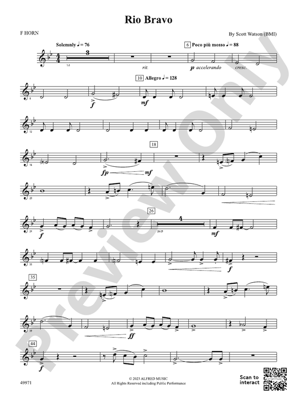 Rio Bravo: 1st F Horn: 1st F Horn Part - Digital Sheet Music Download