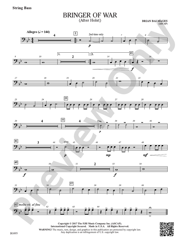 Bringer of War: String Bass: String Bass Part: Brian Balmages - Digital ...