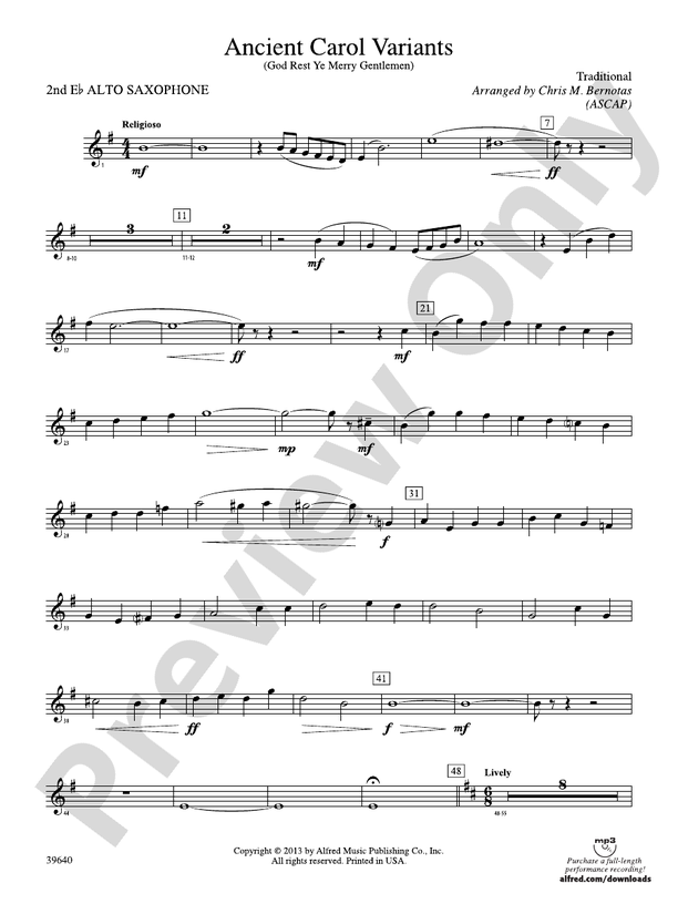 Ancient Carol Variants: 2nd E-flat Alto Saxophone: 2nd E-flat Alto Saxophone Part - Digital ...