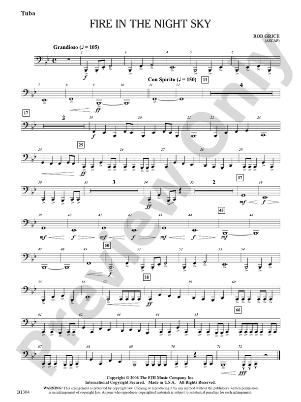 Fire in the Night Sky: Tuba: Tuba Part: Rob Grice - Digital Sheet Music ...