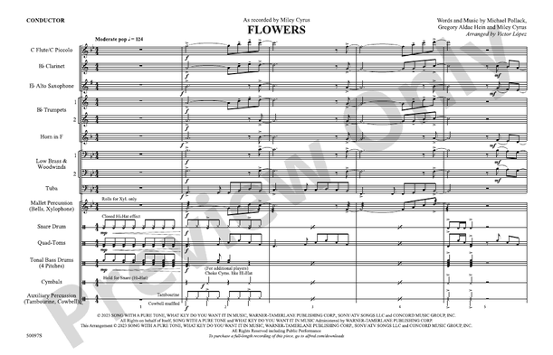 Flowers: Score: Marching Band Score - Digital Sheet Music Download