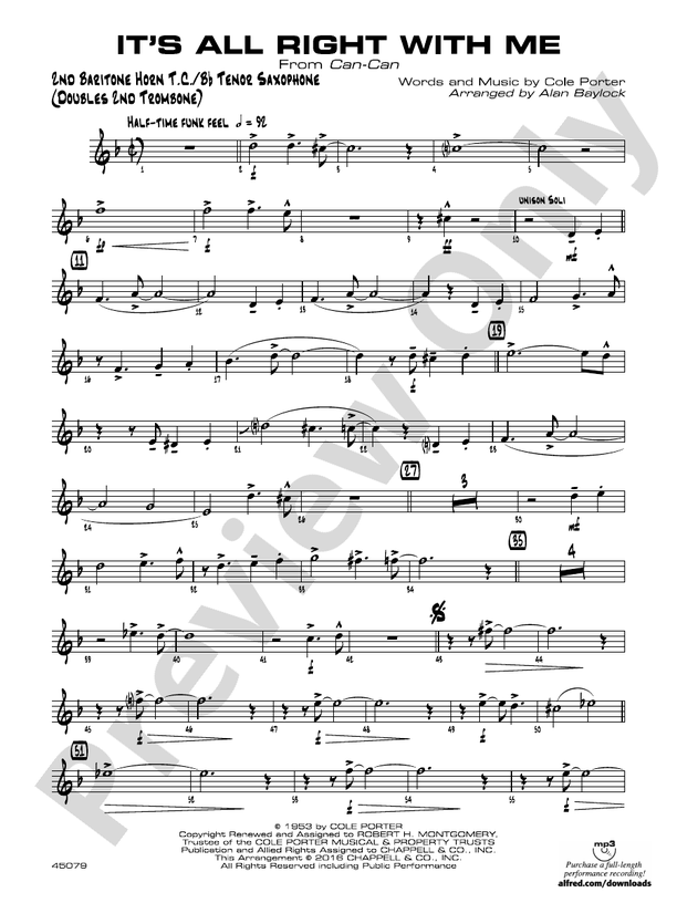 It's All Right with Me: 2nd Baritone T.C.: 2nd Baritone T.C. Part - Digital Sheet Music Download