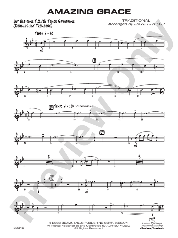 Amazing Grace: Baritone T.C.: Baritone T.C. Part - Digital Sheet Music ...