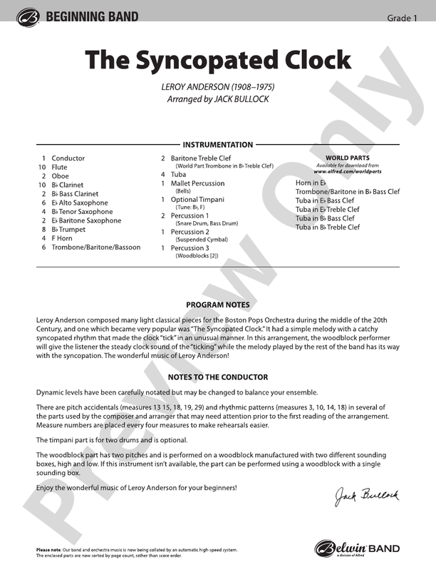 The Syncopated Clock: Score: Concert Band Score - Digital Sheet Music ...