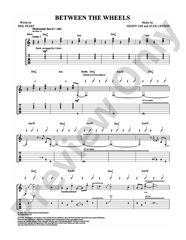 Between the Wheels: Guitar TAB: Rush - Digital Sheet Music Download
