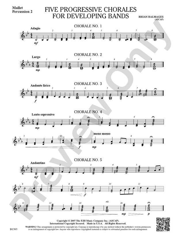 Five Progressive Chorales for Developing Bands: Mallet Percussion 2 ...