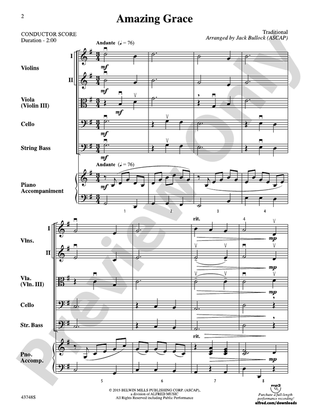Amazing Grace: String Orchestra Conductor Score & Parts - Digital Sheet ...