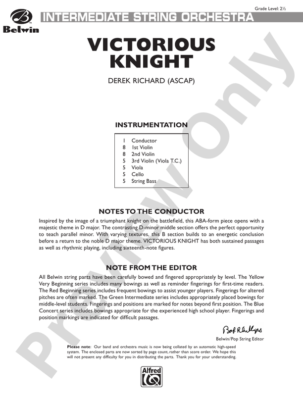 Victorious Knight: Score: String Orchestra Score - Digital Sheet Music Download