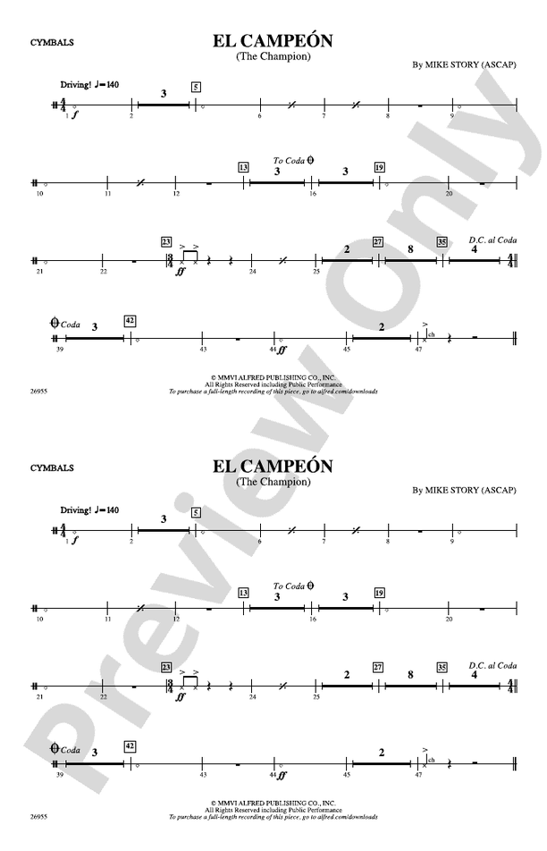 El Campeón: Cymbals: Cymbals Part - Digital Sheet Music Download