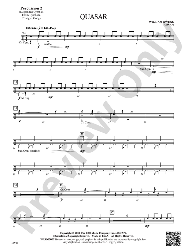 Quasar: Percussion 2: Percussion 2 Part: William Owens - Digital Sheet ...