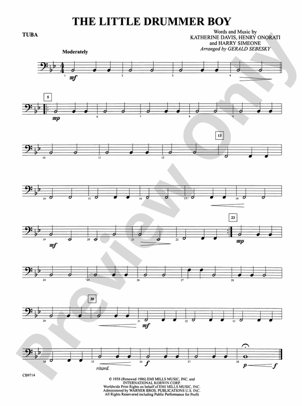 The Little Drummer Boy: Tuba: Tuba Part - Digital Sheet Music Download