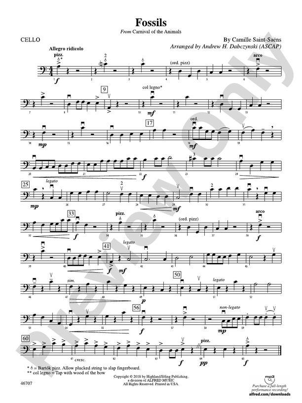 Fossils: Cello: Cello Part - Digital Sheet Music Download