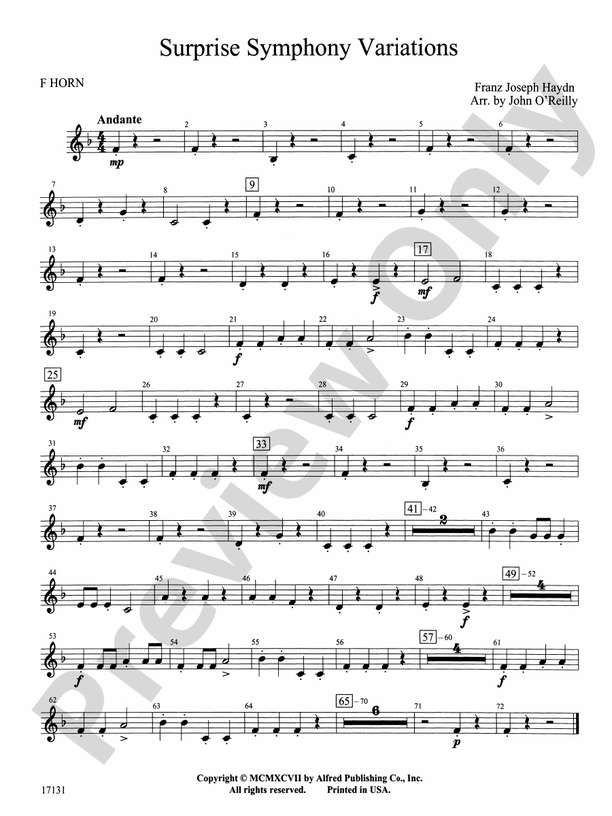 Surprise Symphony Variations: 1st F Horn: 1st F Horn Part - Digital Sheet Music Download