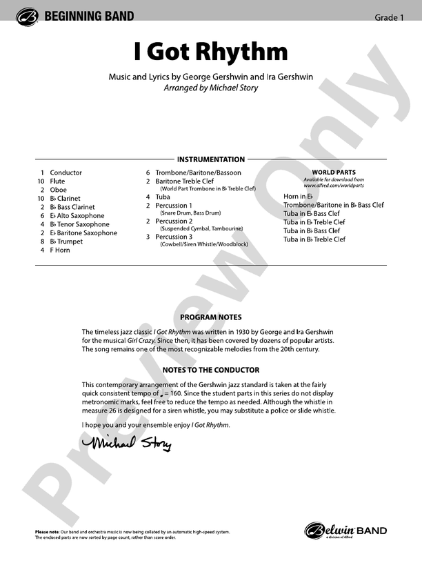 I Got Rhythm: Concert Band Conductor Score & Parts: George Gershwin ...