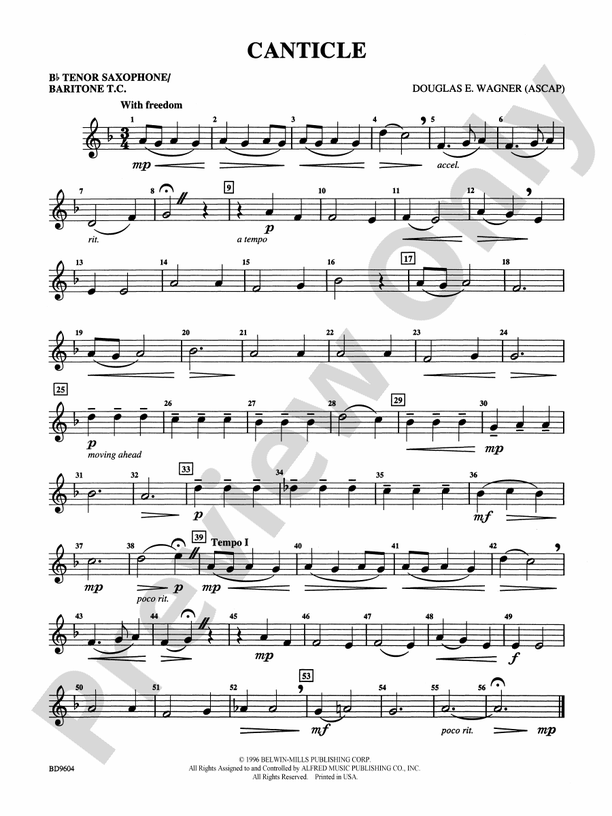 Canticle: B-flat Tenor Saxophone: B-flat Tenor Saxophone Part - Digital Sheet Music Download