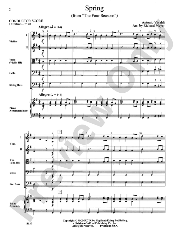 Spring from the Four Seasons: Score: String Orchestra Score - Digital ...